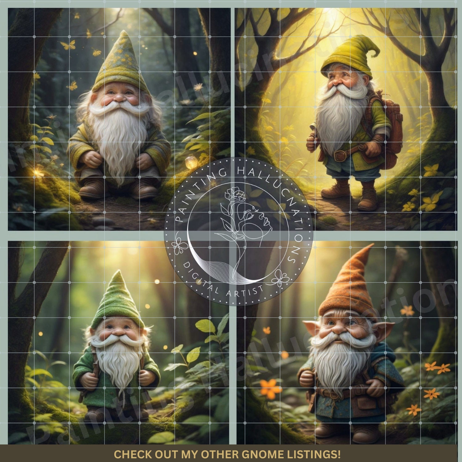 4 PRINTABLE Fall Garden Gnomes, Fantasy Land Garden Gnomes, Posters for ...