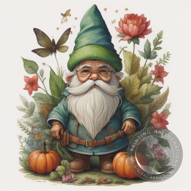 4 PRINTABLE Fall Garden Gnomes, Fantasy Land Garden Gnomes, Posters for ...
