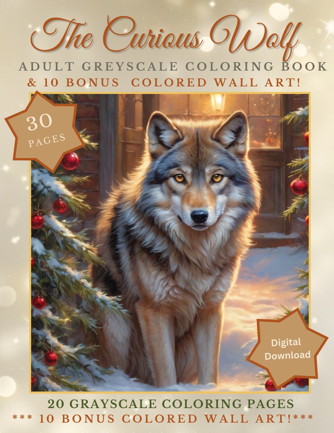 30 Curious Wolf Adult Greyscale Coloring Pages | Printable PDF Book ...