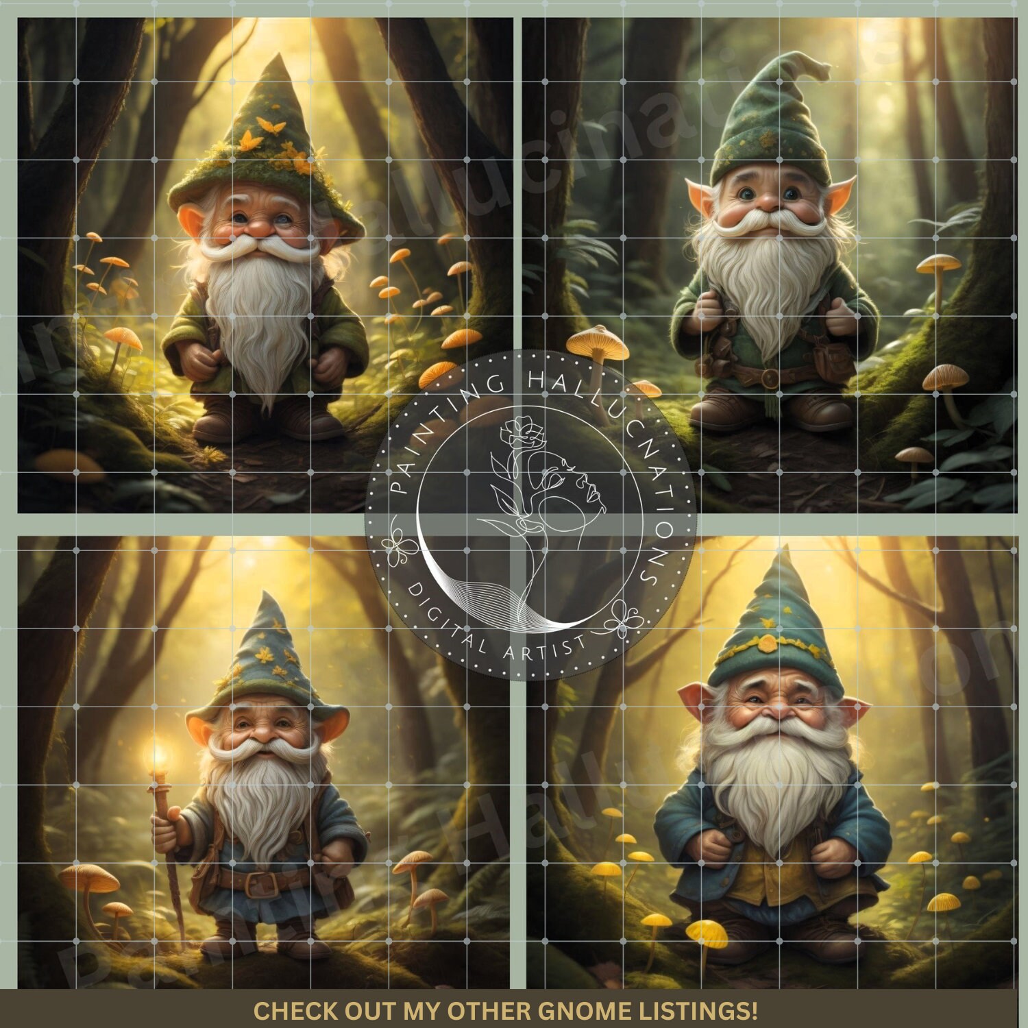 4 PRINTABLE Fall Garden Gnomes, Fantasy Land Garden Gnomes, Posters for ...