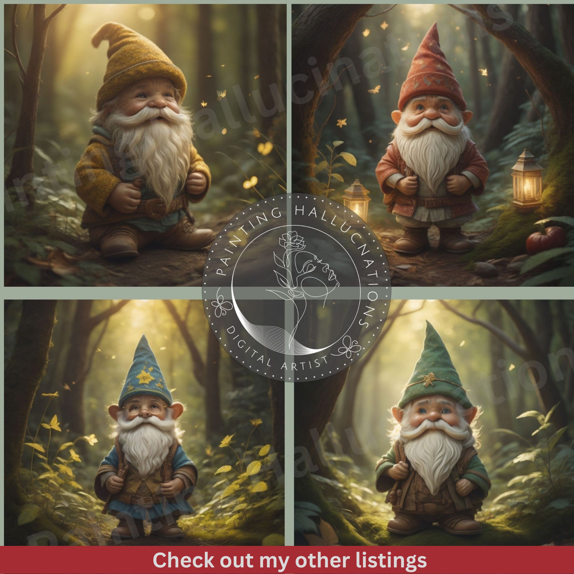 5 PRINTABLE Woodland Garden Gnome, Fantasy Land Garden Gnomes, Poster ...