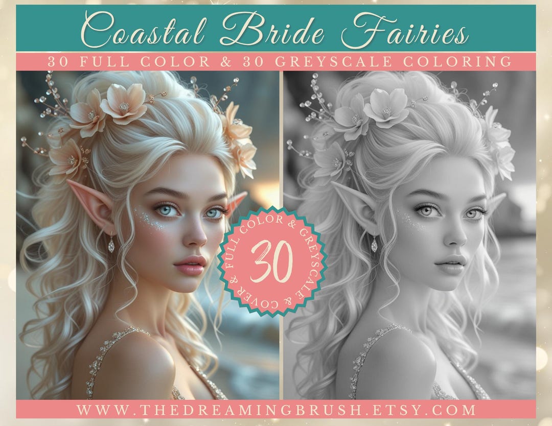 Coastal Bride Fairies Book 2 – 30 Grayscale + 30 Color Pages, Ocean ...