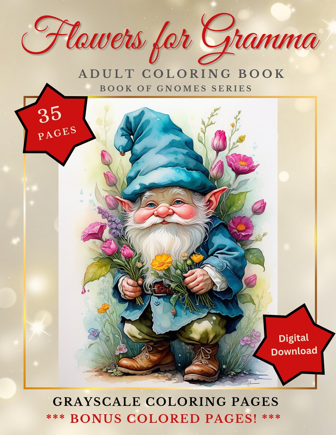 34 Flowers for Gramma Coloring Pages, Fairies Coloring Book, Gnome ...