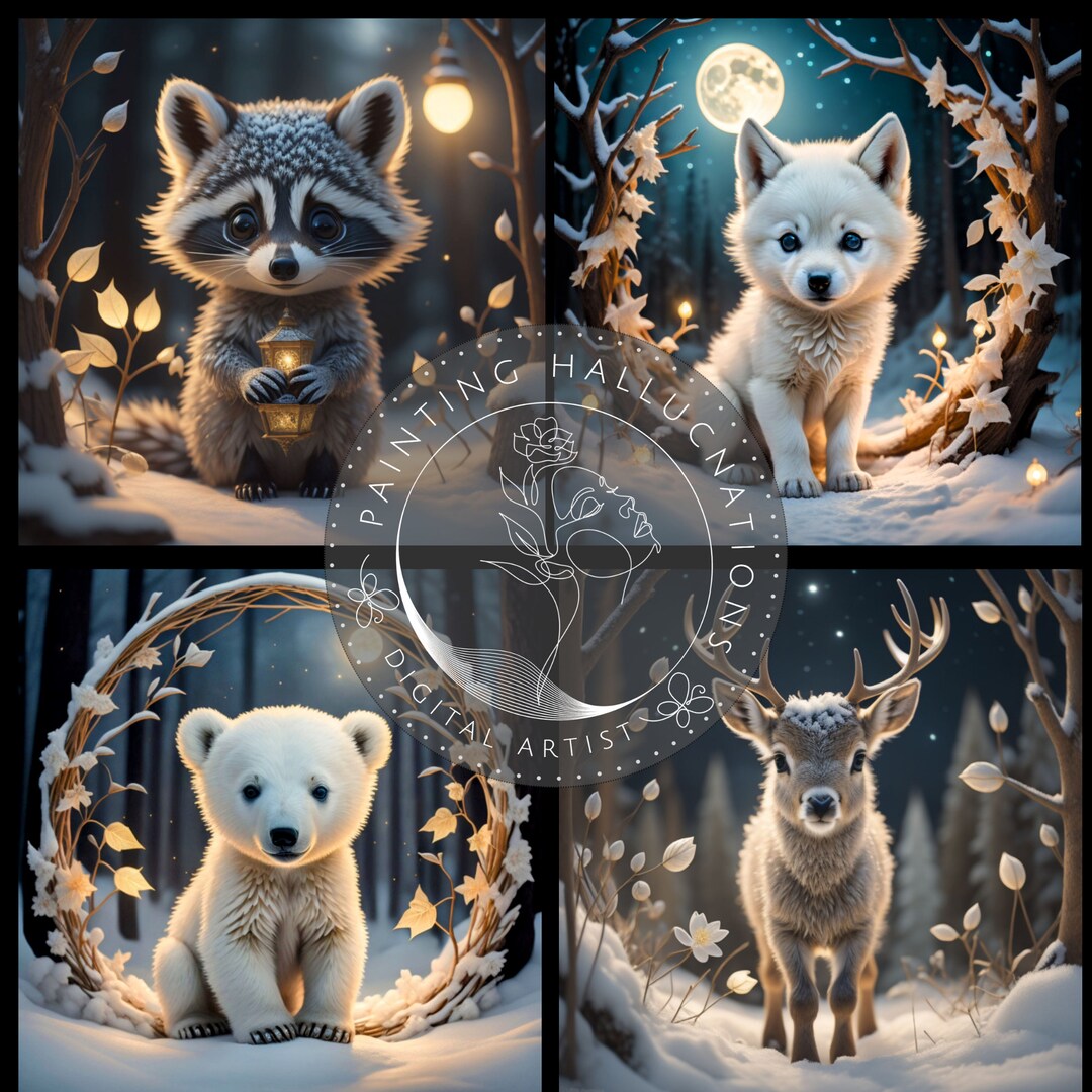 Woodland Baby Animal Set With Ferret, Raccoon, Deer, Bear. 4 Printable ...