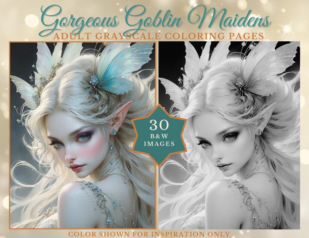 Goblin Women Coloring Book: 30 Grayscale Fantasy Portraits (PDF) - Etsy