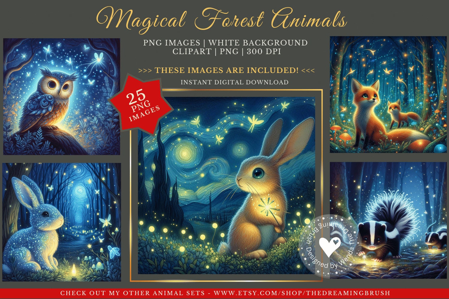 25 Magical Forest Animals Stars and Moon Prints Digital Downloads ...