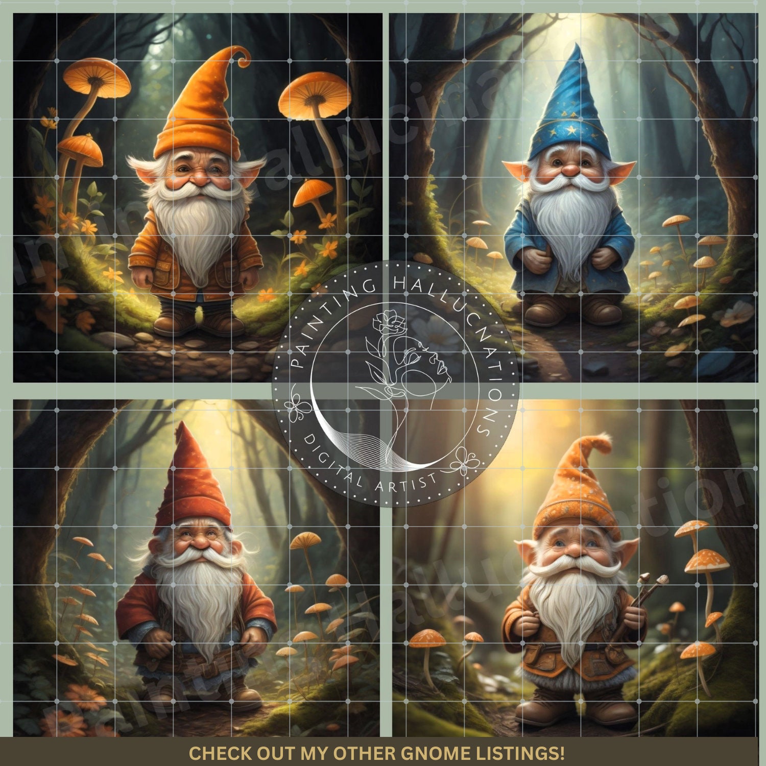4 PRINTABLE Fall Garden Gnomes, Fantasy Land Garden Gnomes, Posters for ...