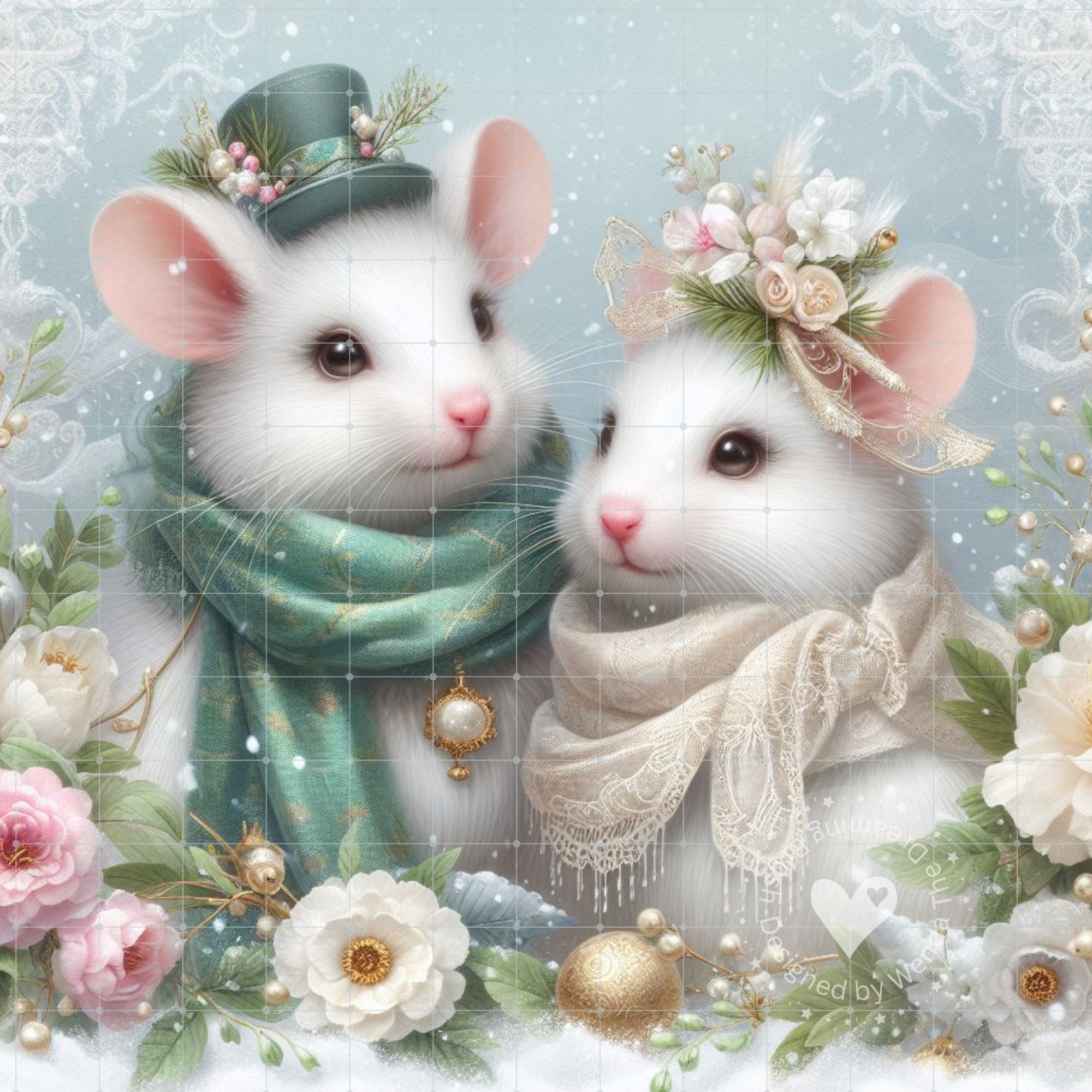 5 Christmas Victorian White Mouse Prints in Pastel Colors Instant ...