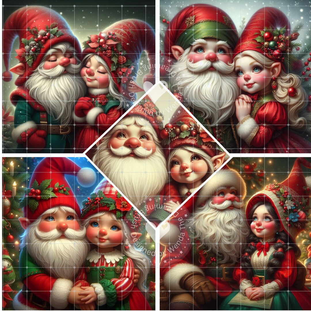 5 Christmas Gnomes Digital Downloads Classic Red & Green Christmas Wall ...