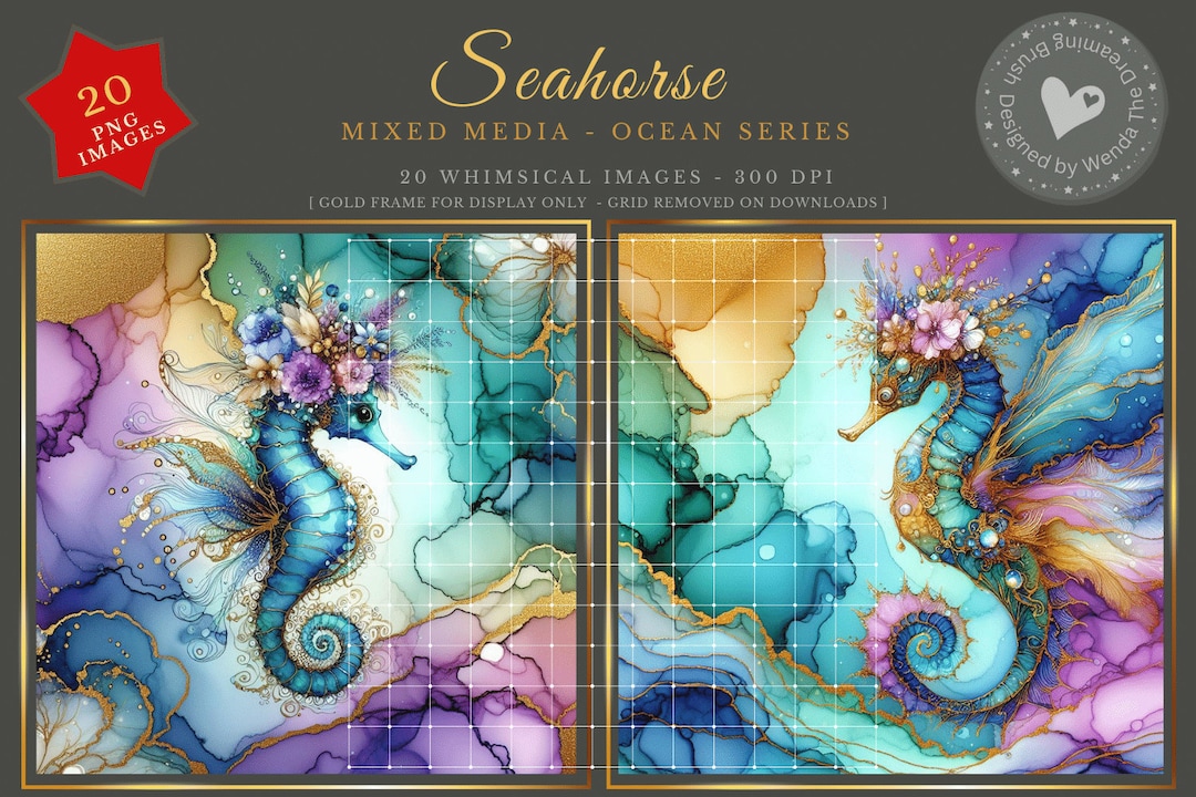 20 Seahorses Vibrant Watercolor Digital Download Prints With Ocean ...
