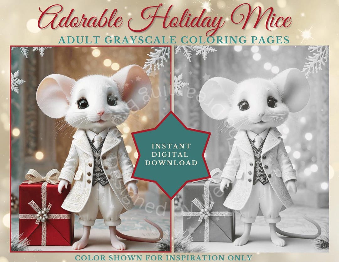 30 Christmas Mouse Adult Coloring Page, City Mouse, Religious Coloring ...