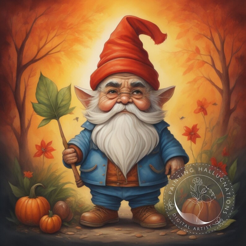 4 PRINTABLE Fall Garden Gnomes, Fantasy Land Garden Gnomes, Posters for ...