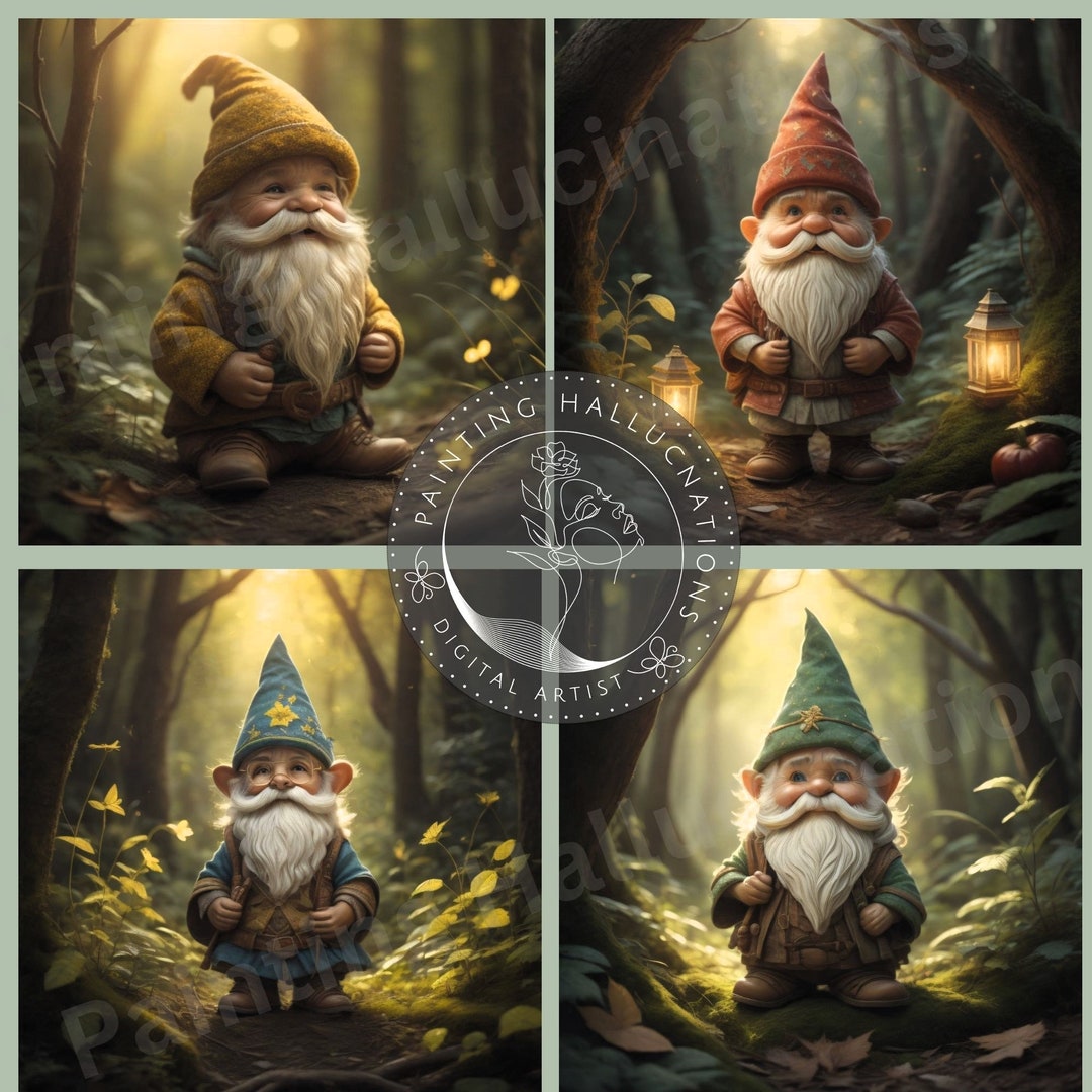 5 PRINTABLE Woodland Garden Gnome, Fantasy Land Garden Gnomes, Poster ...