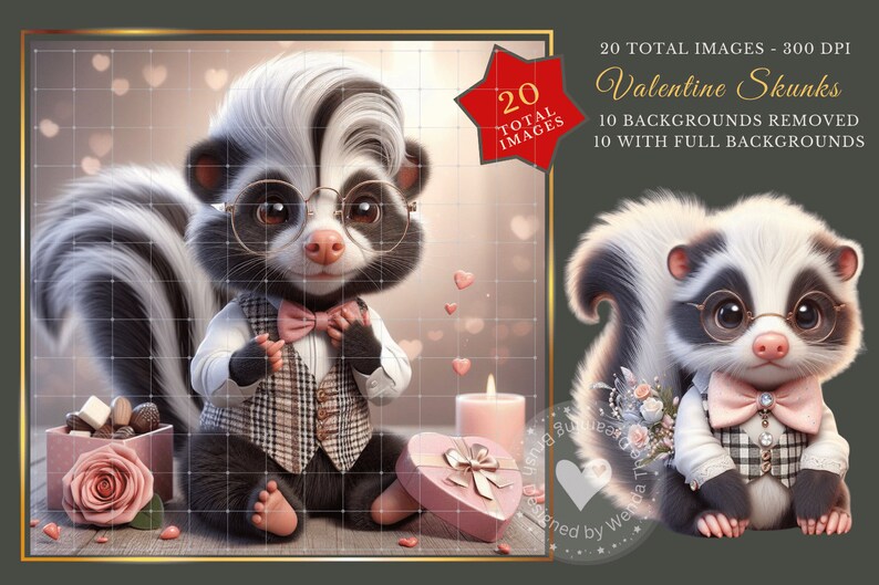 Valentine Skunk Digital Download Prints: 20 Adorable Designs for All ...