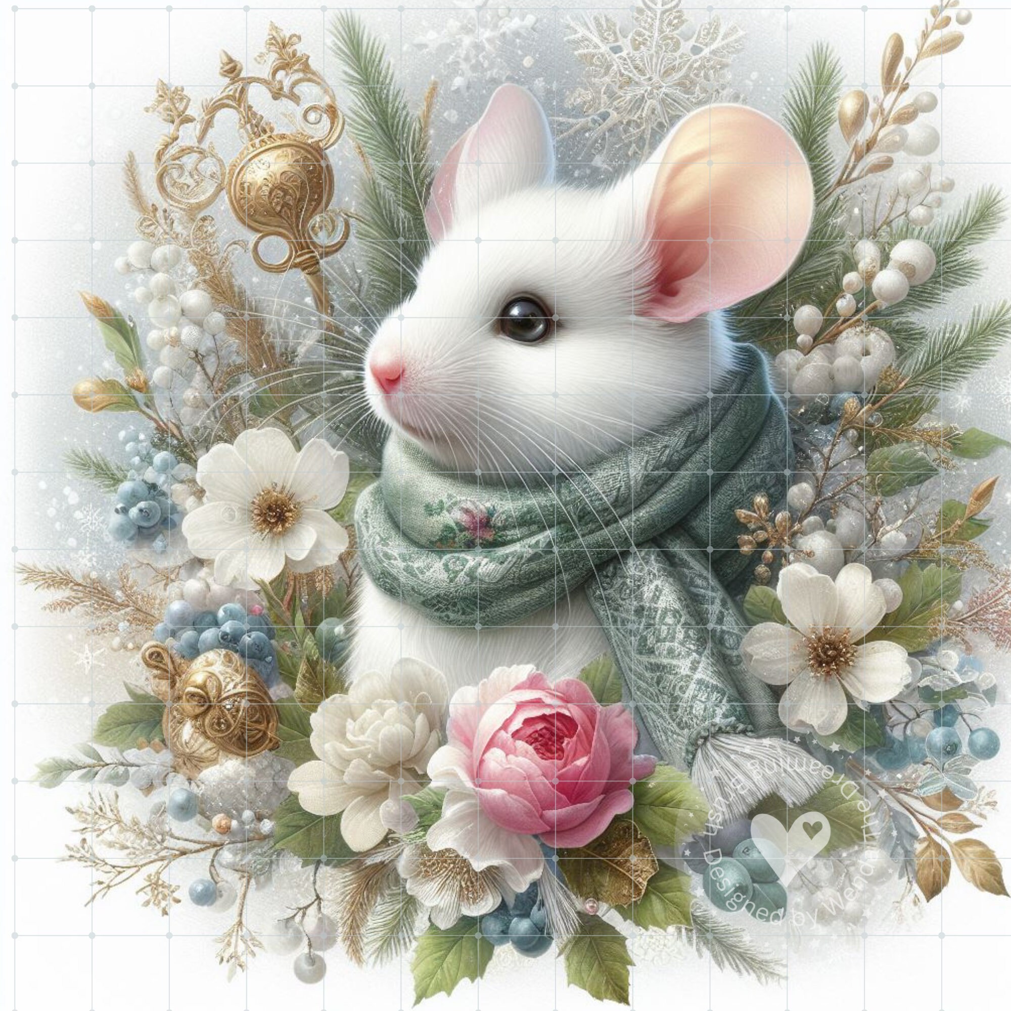 5 Christmas Victorian White Mouse Prints in Pastel Colors Instant ...