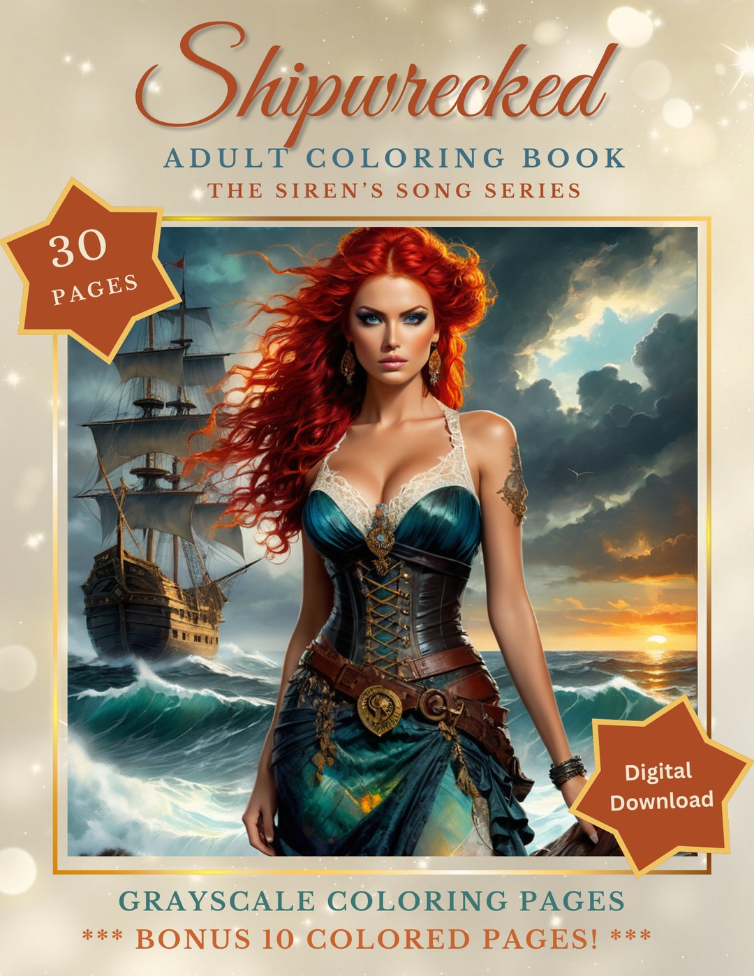 30 Shipwrecked by Gorgeous Sirens Adult Grayscale Coloring Book Printable PDF 10 Bonus Full ...