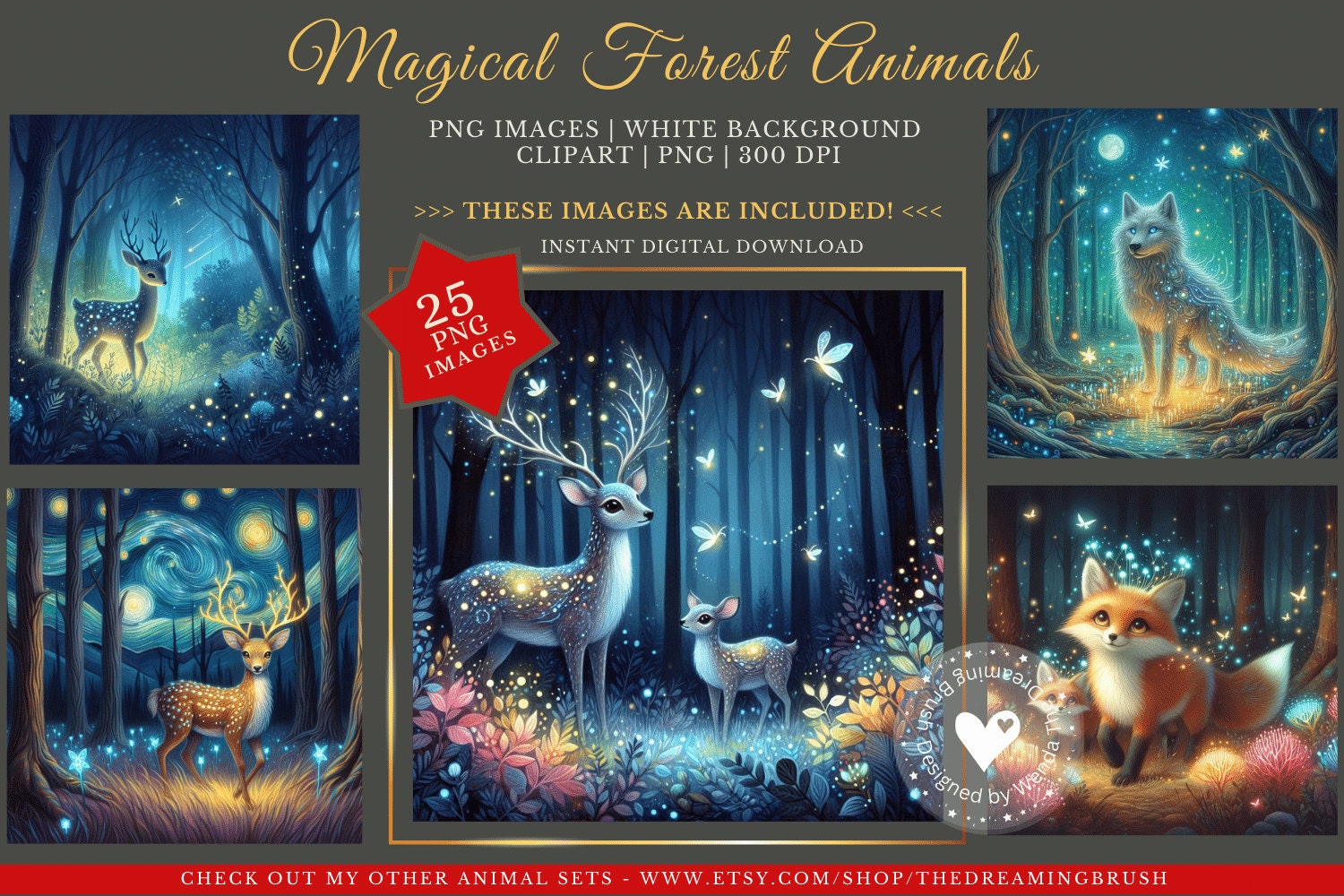 25 Magical Forest Animals Stars and Moon Prints Digital Downloads ...