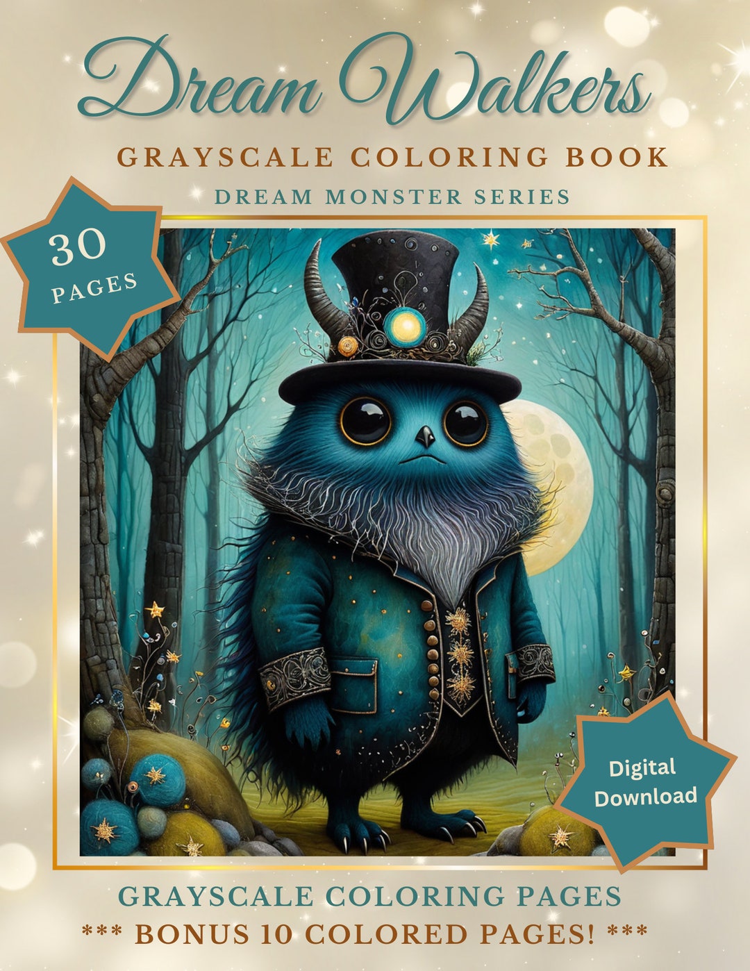 Dream Walker Monster Grayscale Coloring Book: 30 Pages (PDF) - Etsy