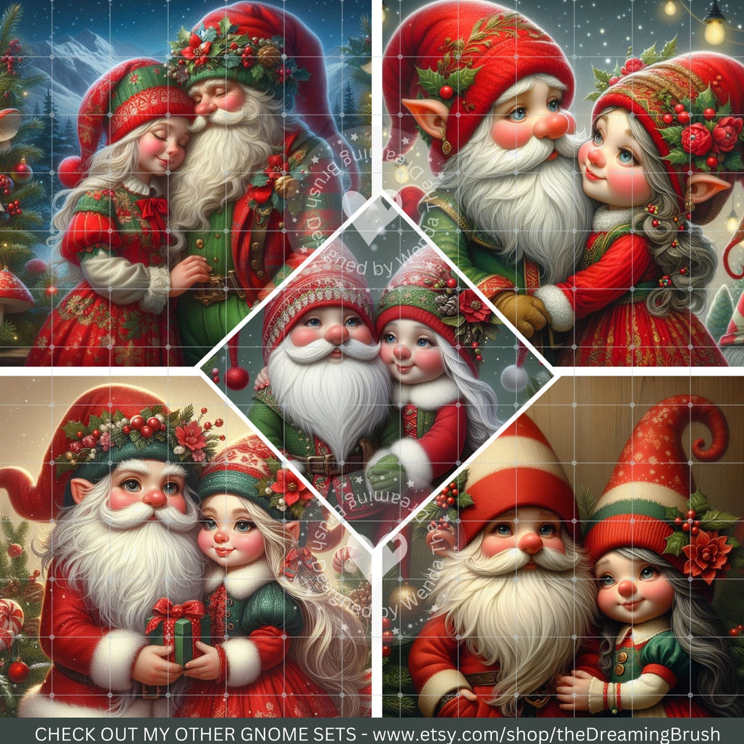 5 Christmas Gnomes Digital Downloads Classic Red & Green Christmas Wall ...