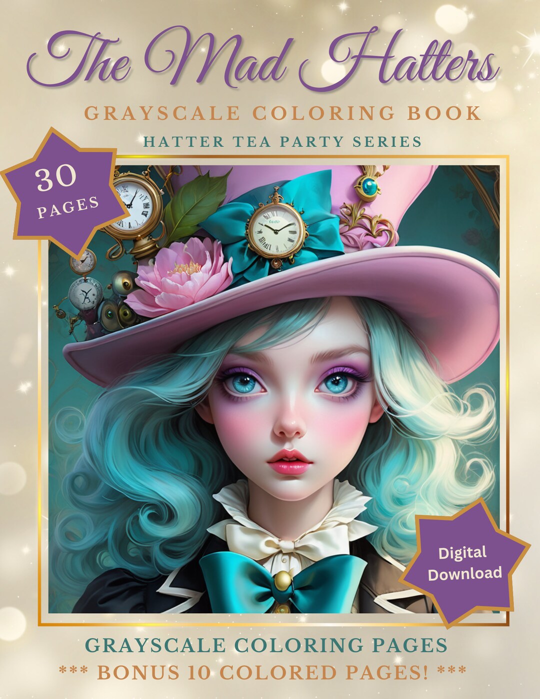 Mad Hatters Grayscale Coloring Book: Fantasy Art (PDF Pattern) - Etsy