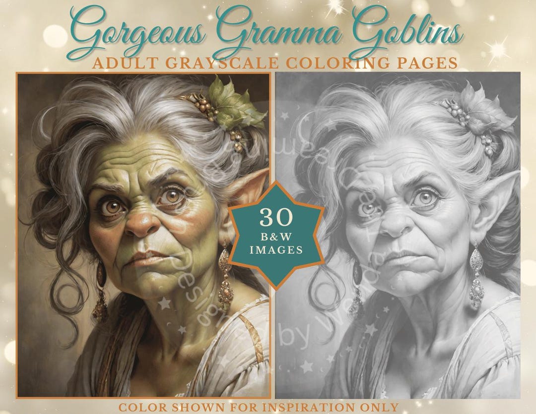 Gorgeous Gramma Goblins Coloring Book | 30 Grayscale Pages | Elder ...
