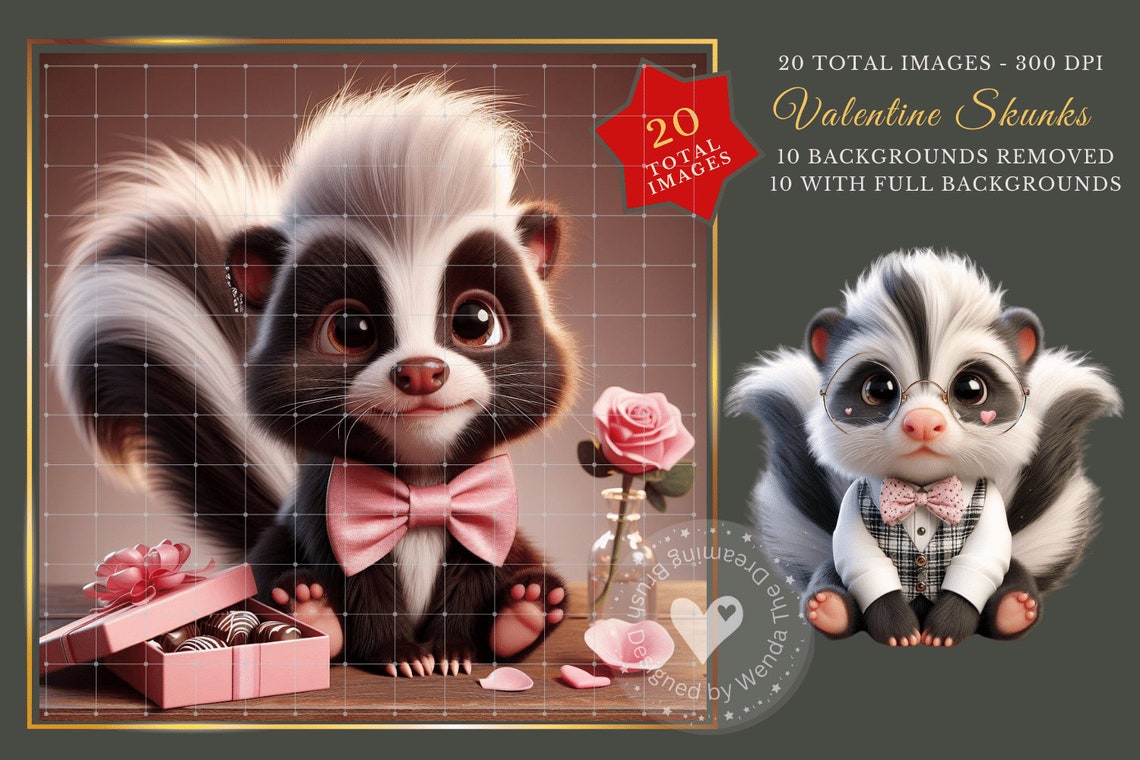 Valentine Skunk Digital Download Prints: 20 Adorable Designs for All ...