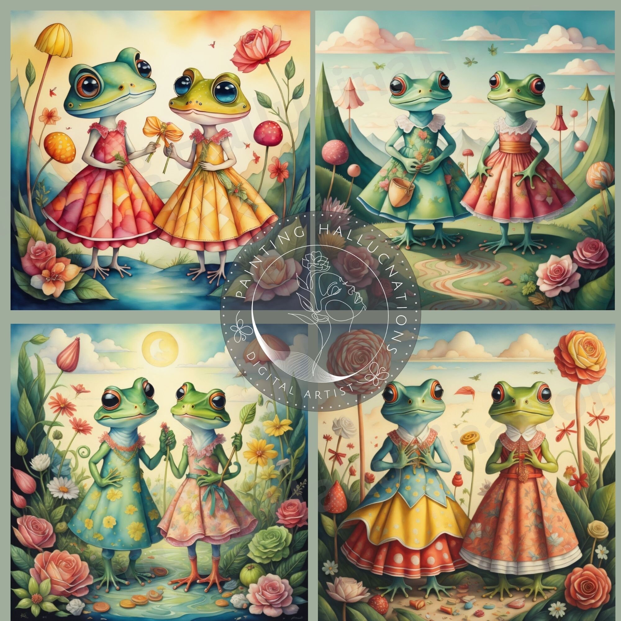 4 PRINTABLE Best Friends Watercolor Party Frogs, Prints for Wall Art ...