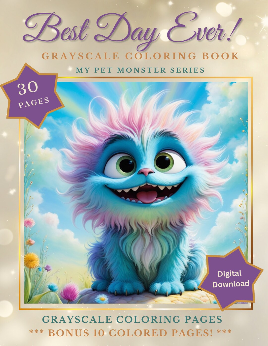 My Pet Monster Grayscale Coloring Book: 30 Fantasy Pages (PDF) - Etsy