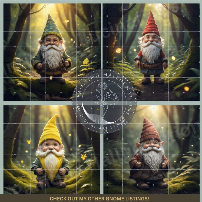 4 PRINTABLE Fall Garden Gnomes, Fantasy Land Garden Gnomes, Posters for ...