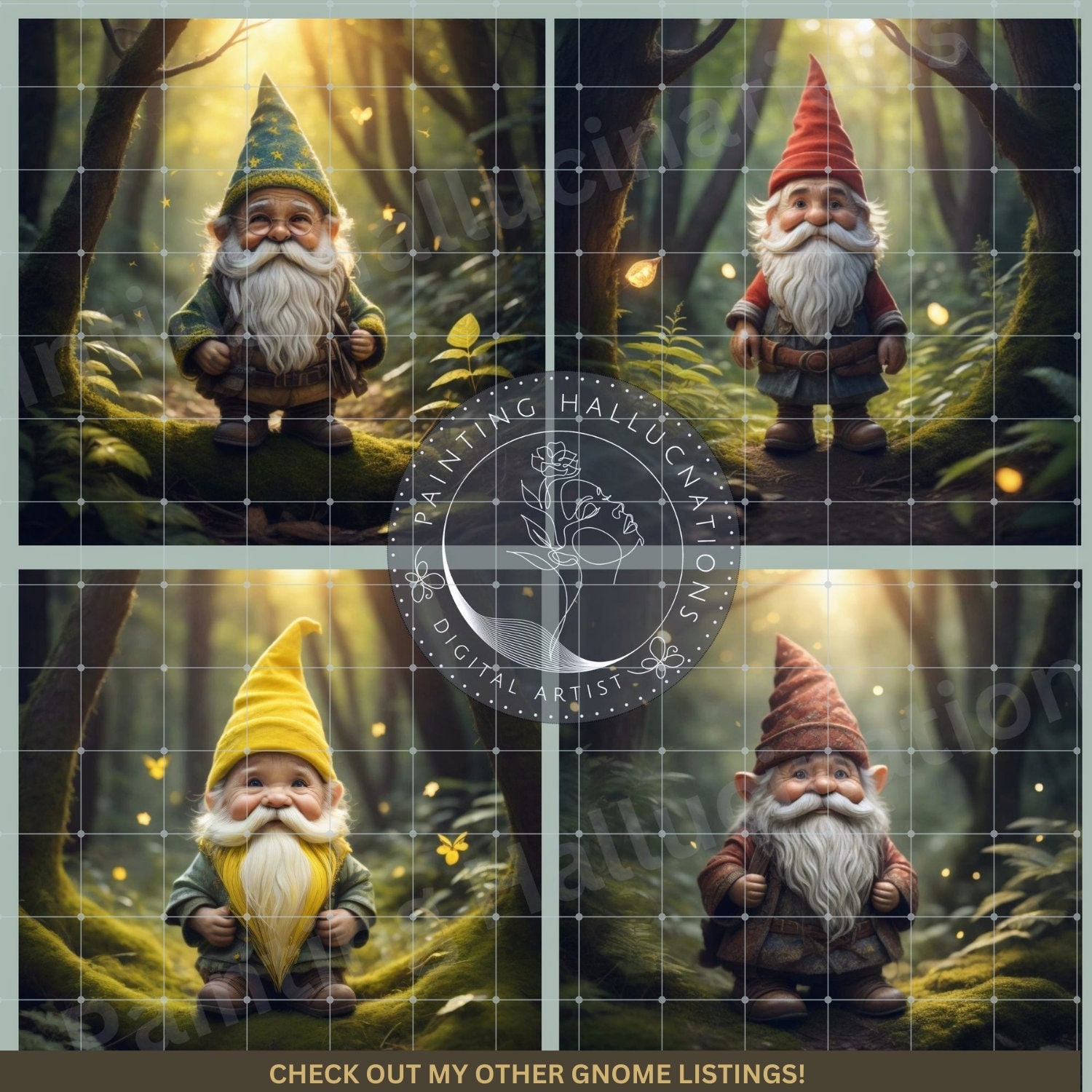 4 PRINTABLE Fall Garden Gnomes, Fantasy Land Garden Gnomes, Posters for ...