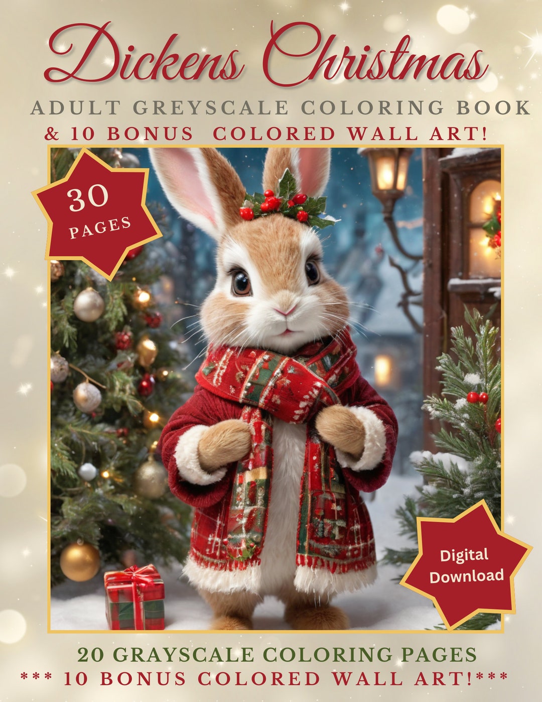 30 Dickens Christmas Rabbit Kids and Adult Cute Animals Coloring Book ...