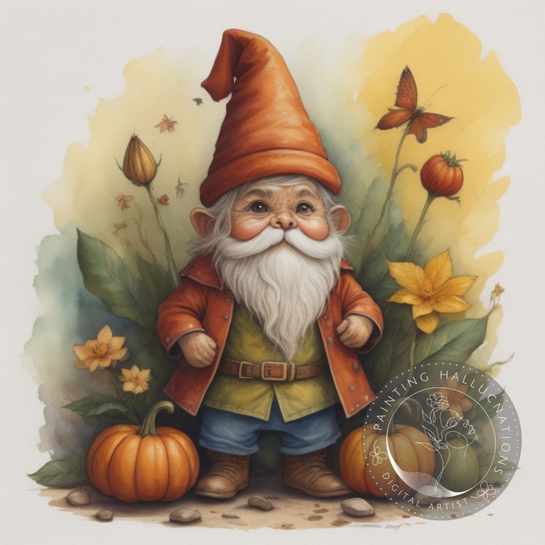 4 PRINTABLE Fall Garden Gnomes, Fantasy Land Garden Gnomes, Posters for ...