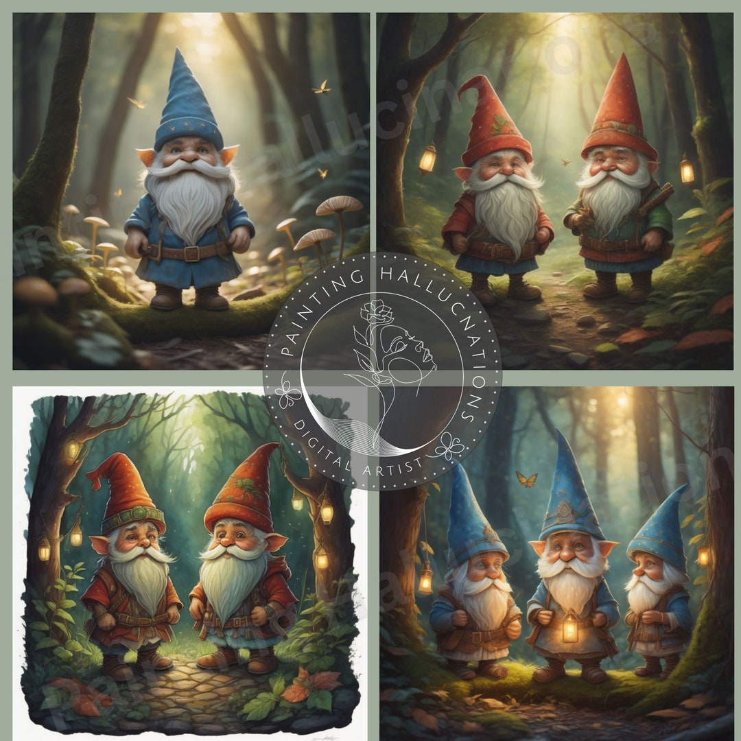 4 PRINTABLE Garden Gnomes Friends, Fantasy Land Garden Gnomes, Posters ...