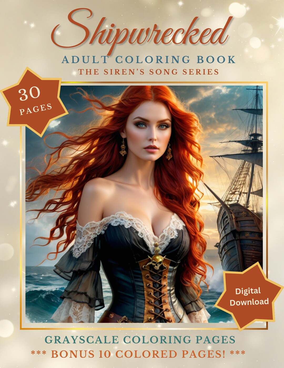 30 Sirens & Mermaid Color Pages Greyscale Adult Coloring Book Digital Download Printable PDF ...