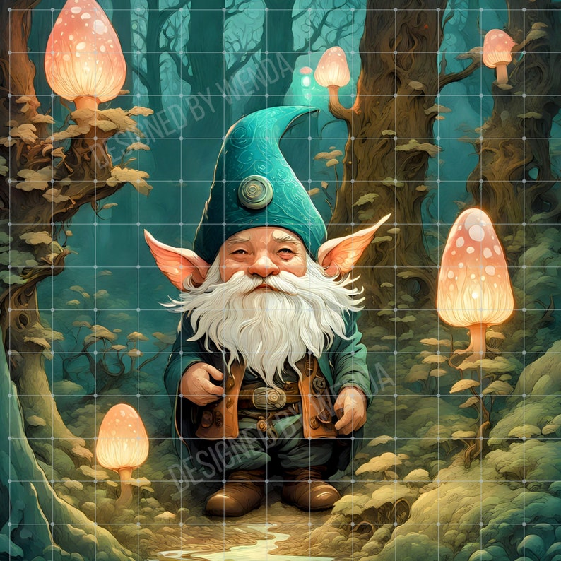 5 Toadstool Gnomes Digital Download Fantasy Land Garden Gnomes Wall Art Poster Gnomes Print