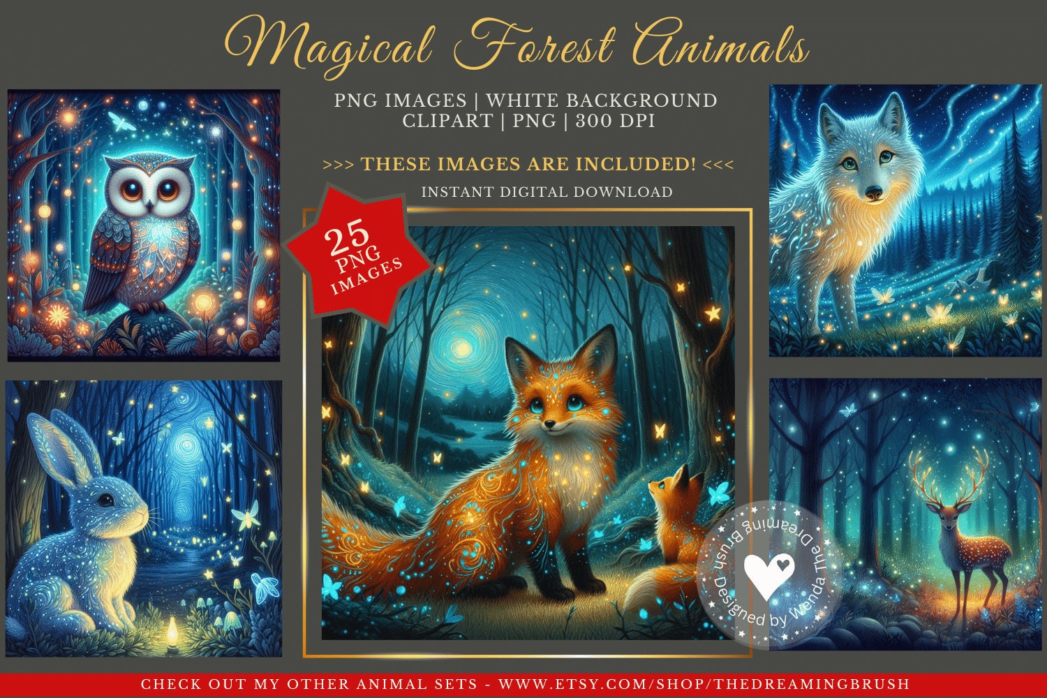 25 Magical Forest Animals Stars and Moon Prints Digital Downloads Scrapbooking Wall Art Posters ...