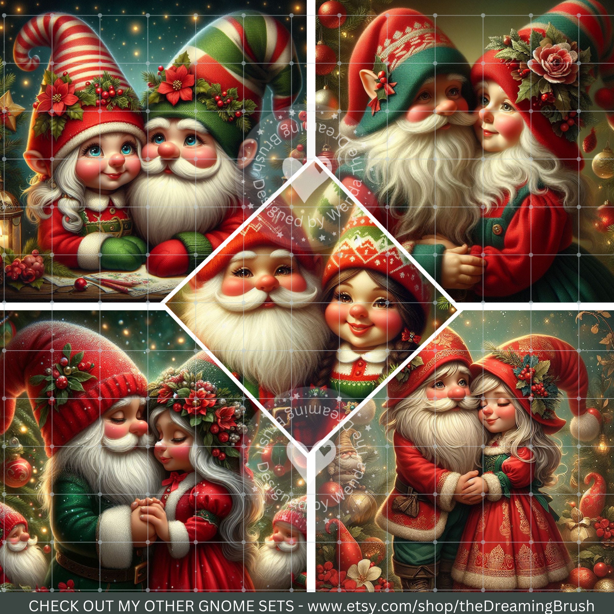 5 Christmas Gnomes Digital Downloads Classic Red & Green Christmas Wall ...