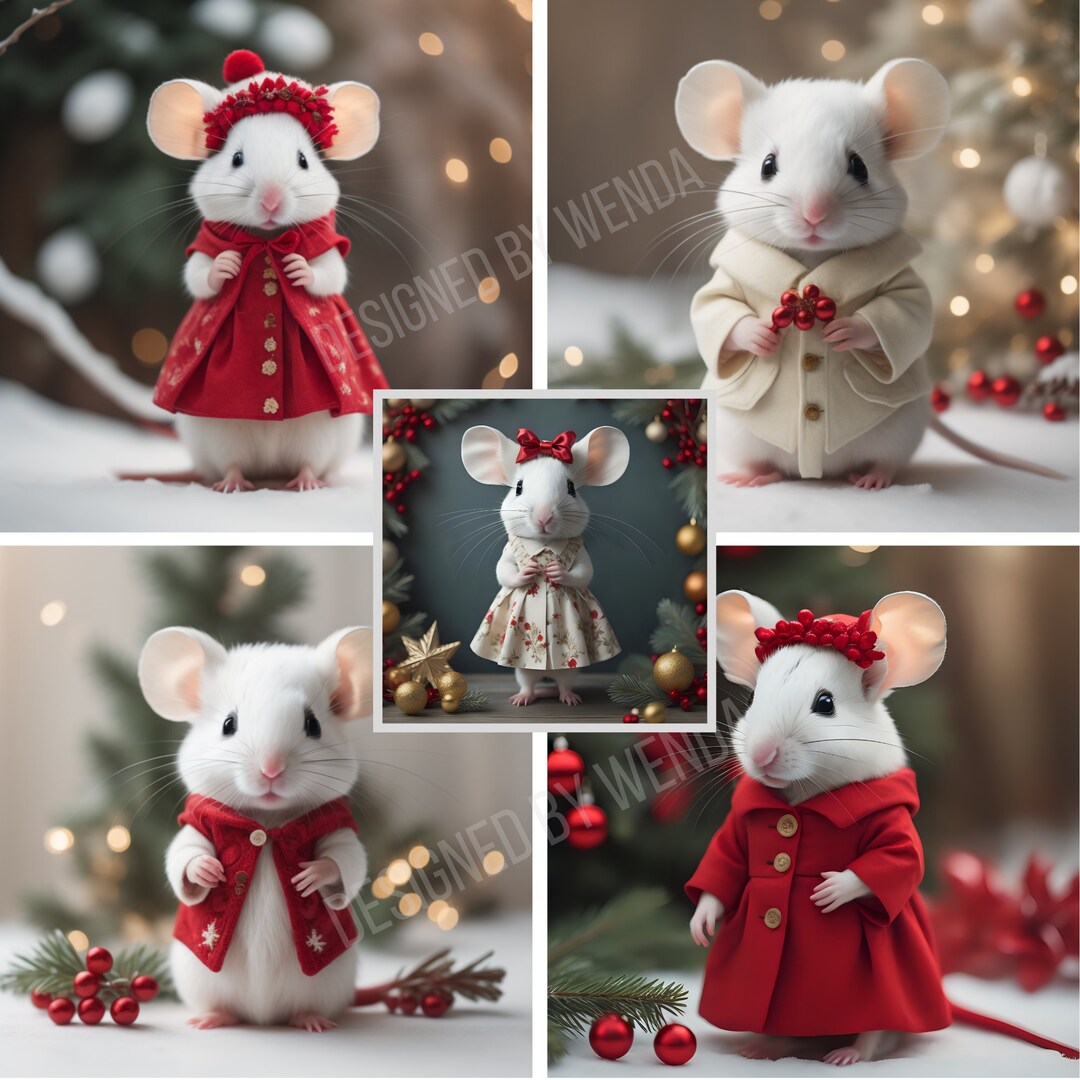 5 PRINTABLE Christmas Mouse Set 1, Digital Download, Cute Mice ...