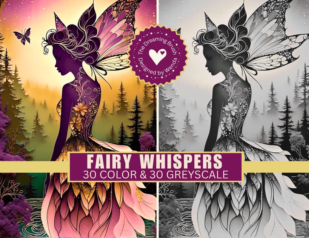 Fairy Whispers Coloring Book, Grayscale & Color, Fantasy Art (PDF) - Etsy