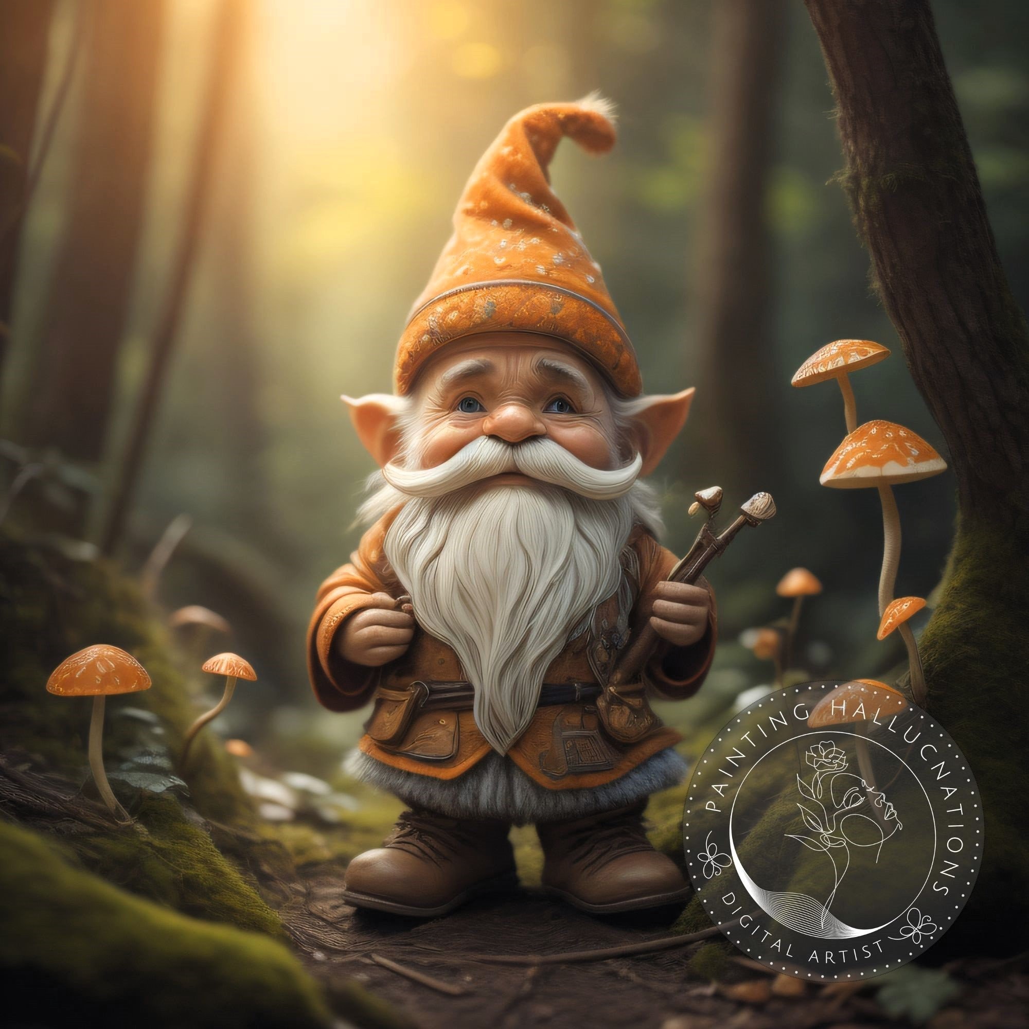 5 PRINTABLE Mushroom Garden Gnomes, Fantasy Land Garden Gnome, Posters ...