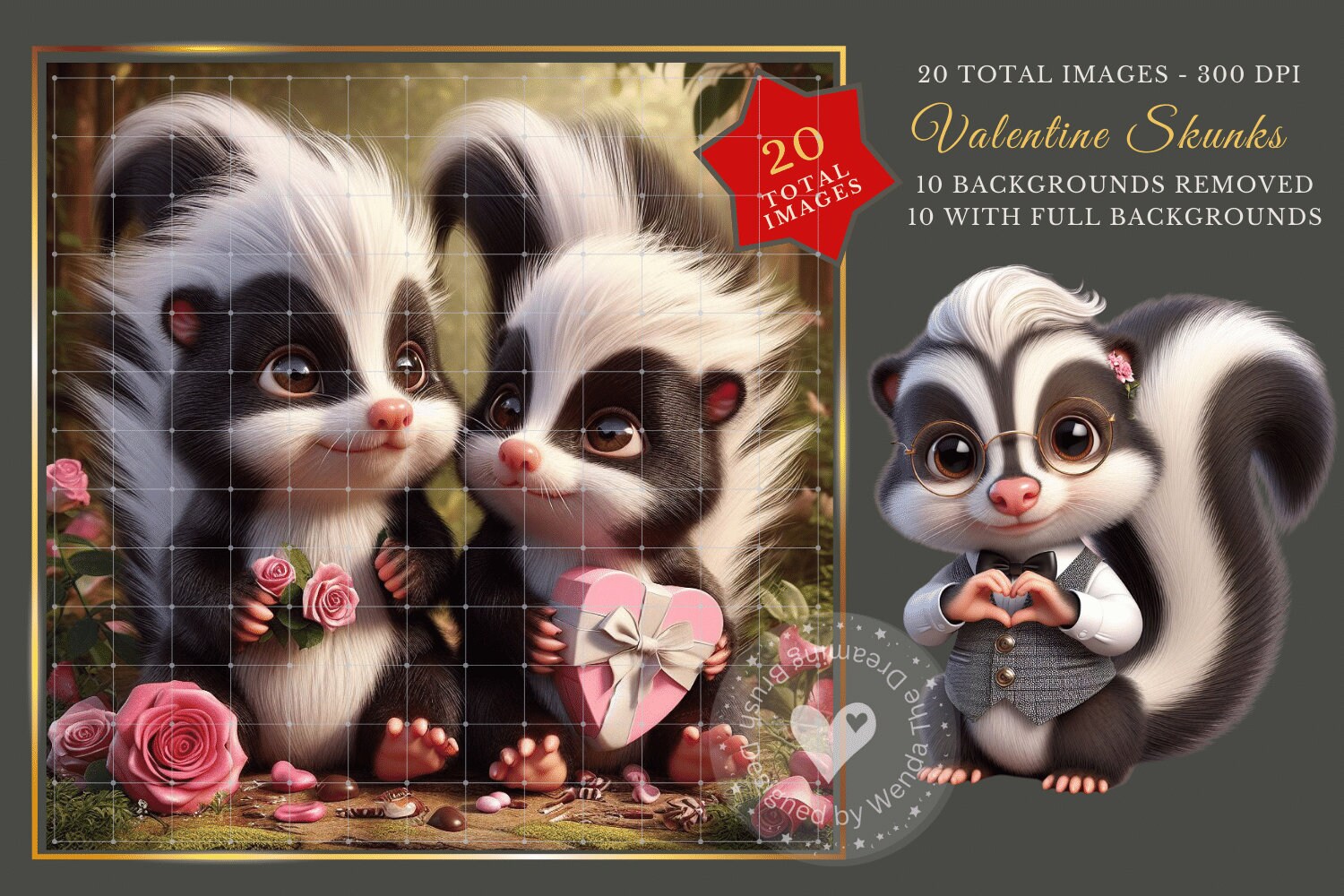 Valentine Skunk Digital Download Prints: 20 Adorable Designs for All ...