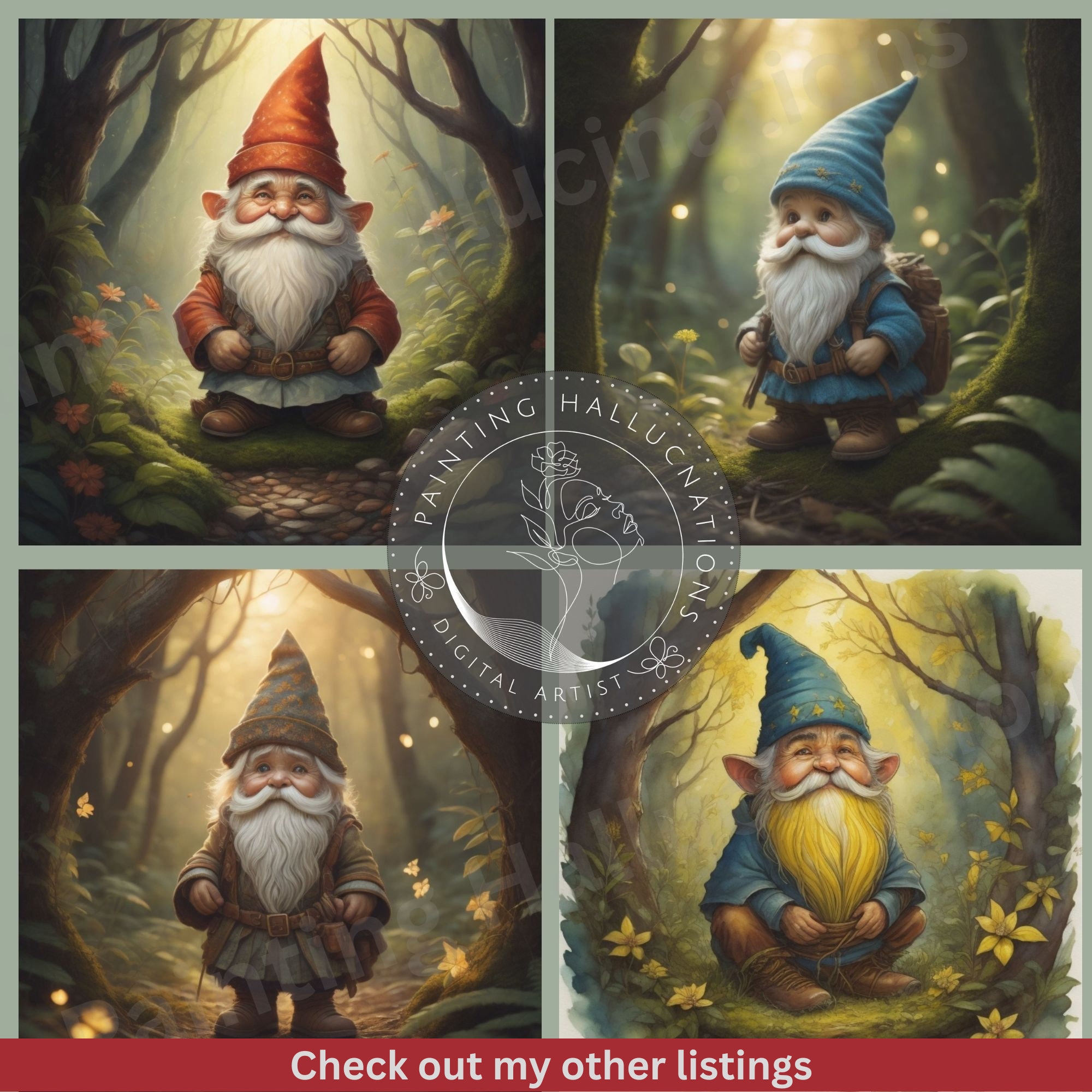 5 PRINTABLE Woodland Garden Gnome, Fantasy Land Garden Gnomes, Poster ...