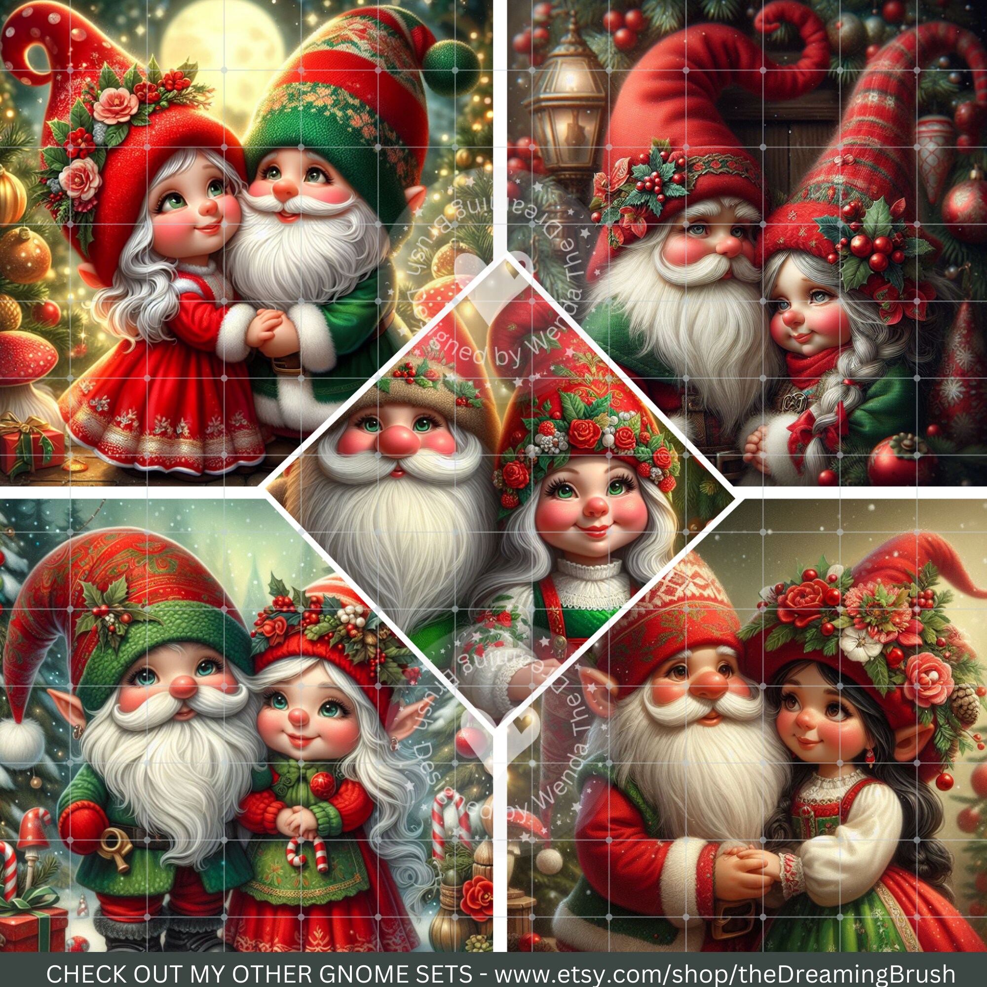 5 Christmas Gnomes Digital Downloads Classic Red & Green Christmas Wall ...
