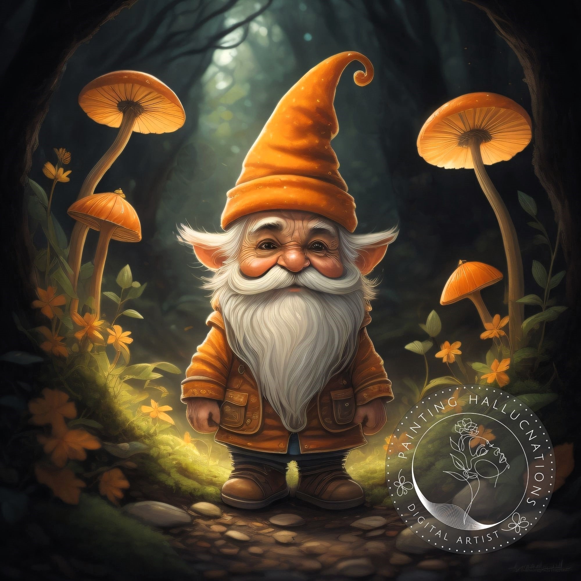 5 PRINTABLE Mushroom Garden Gnomes, Fantasy Land Garden Gnome, Posters ...