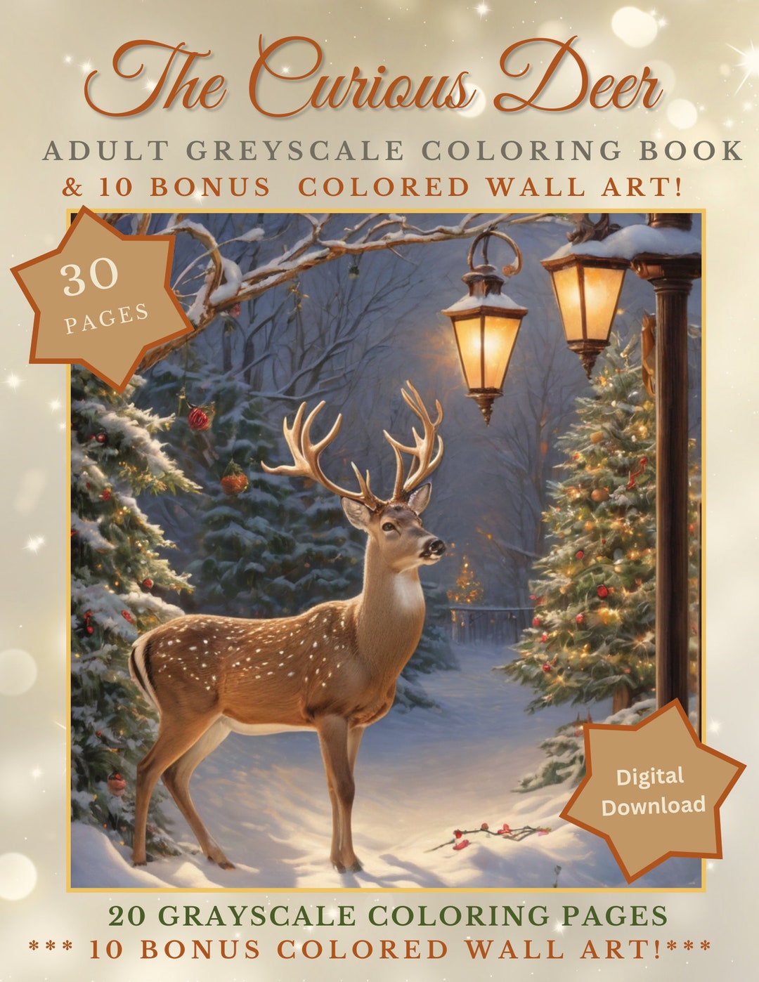 30 Curious Deer Adult Greyscale Coloring Page | Printable PDF Book ...