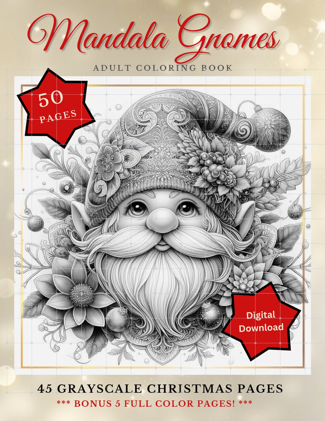 50 Mandala Gnomes Theme Coloring Pages - Kids and Adult Coloring Book ...