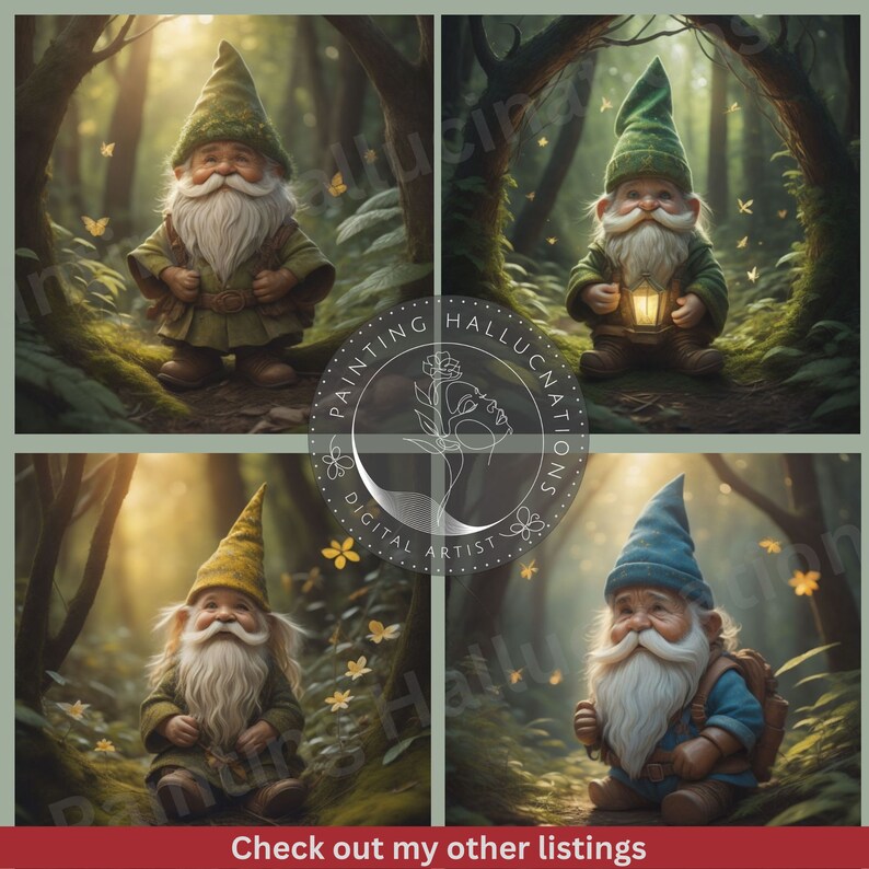 5 PRINTABLE Woodland Garden Gnome, Fantasy Land Garden Gnomes, Posters ...