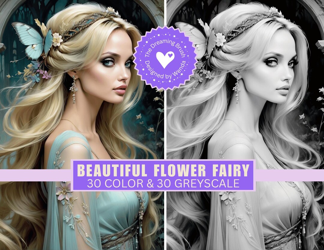 Flower Fairy Portraits Coloring Book 3 | 30 Grayscale Fantasy Art ...