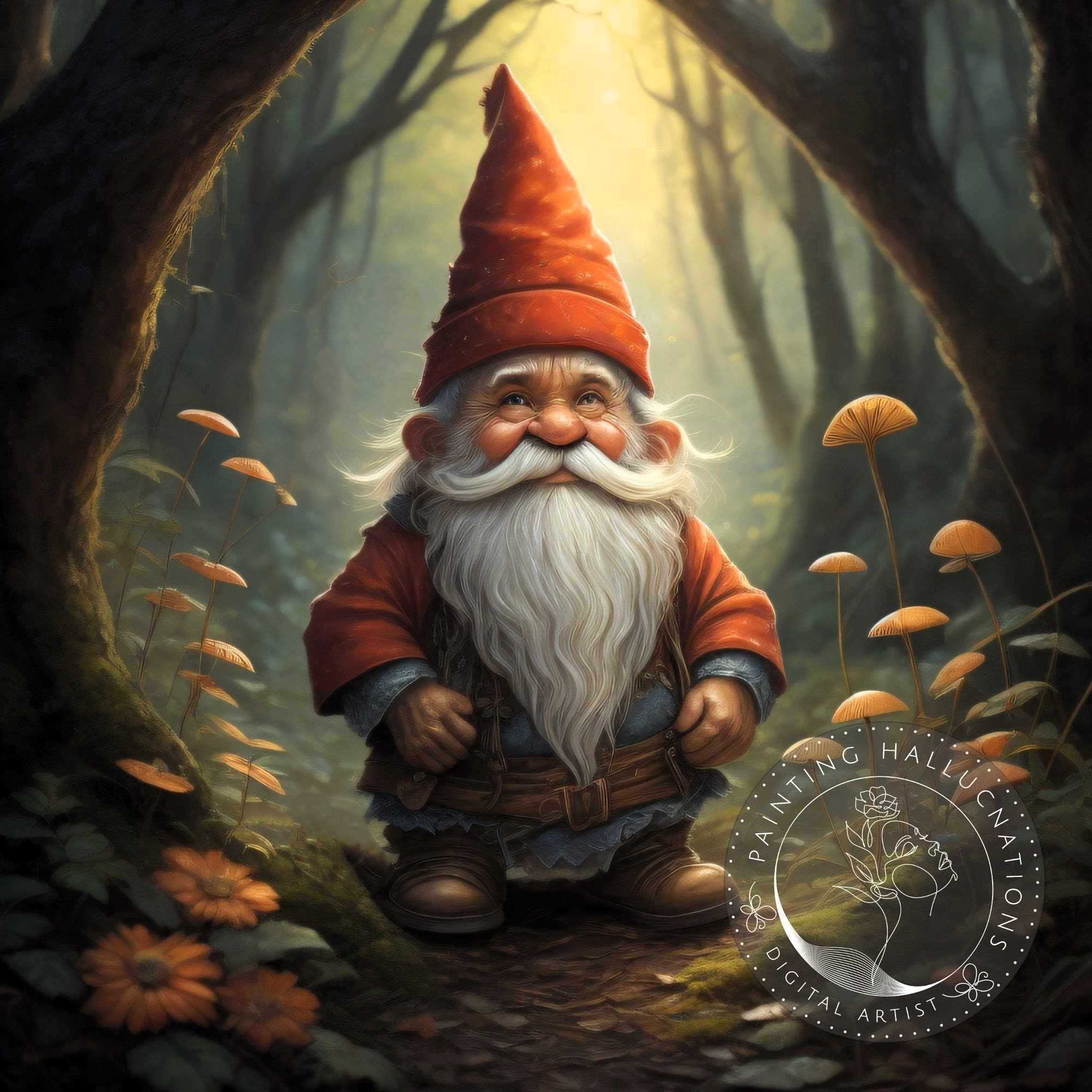 5 PRINTABLE Mushroom Garden Gnomes, Fantasy Land Garden Gnome, Posters ...