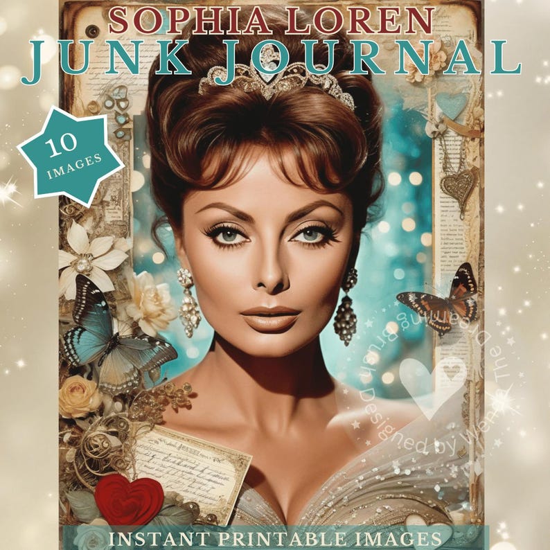 10 Sophia Loren Inspired Junk Journal Papers, WALL ART, Digital ...